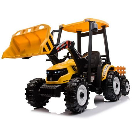 KIDSVIP 24V XXL Upgraded Kids 6 Wheel Tractor with Trailer, Leather ...