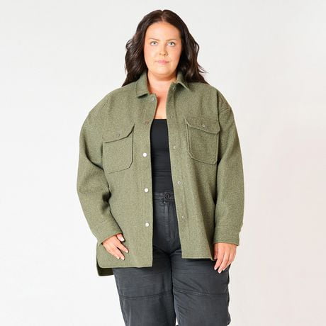 Devoted Women’s Plus size Wool knit buttoned shacket with collar ...