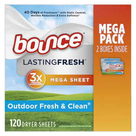 Bounce Lasting Fresh Mega Dryer Sheets, Outdoor Fresh & Clean | Walmart ...