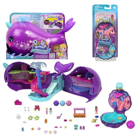 Polly Pocket Bundle - Sparkle Cove Adventure Narwhal Adventurer Boat ...