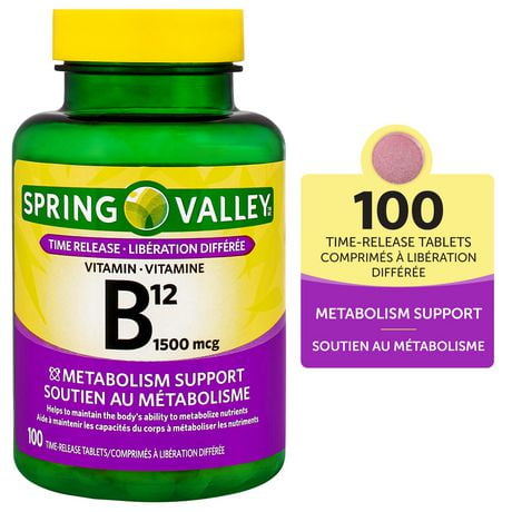 Spring Valley Vitamin B12, 1500 mcg, 100 Time-Release Tablets - Walmart.ca