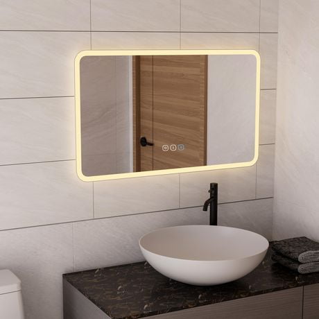 Ecoway Halo LED Mirror, Aluminum, Lighted Bathroom Mirror Wall Mounted ...