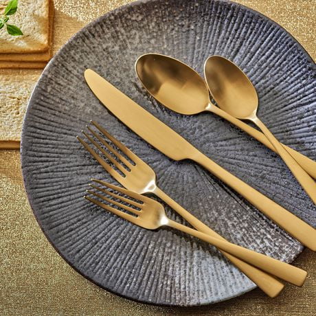 ORNATIVE Rena 20-Piece Matte Gold Stainless Steel Flatware Set for 4 ...