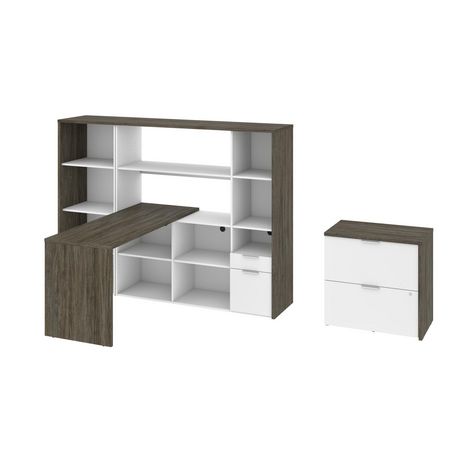 Click here for Bestar Gemma L-Shaped Desk W/ Hutch; Bookcase & La... prices