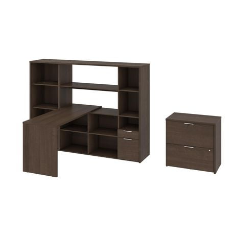 Click here for Bestar Gemma L-Shaped Desk W/ Hutch; Bookcase & La... prices