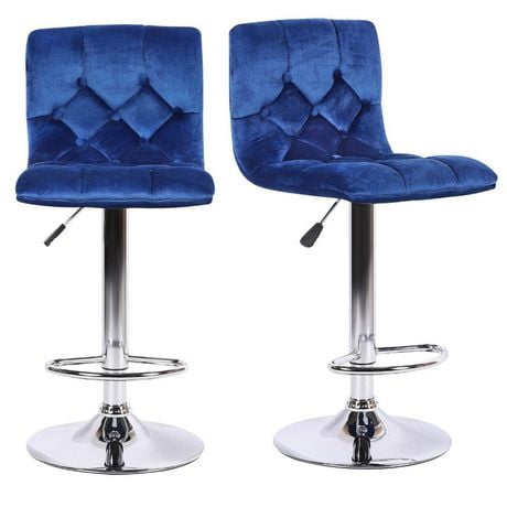 Alon Tufted Stool in Blue with Shiny Metal Base and footrest for ...