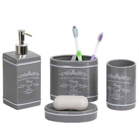 Click here for Home Basics 4 Piece Paris Bath Accessory Set Grey... prices