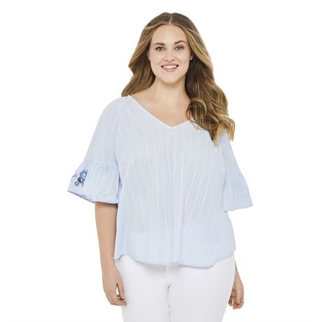 George Plus Women's Embroidered Ruffle Sleeve Top - Walmart.ca