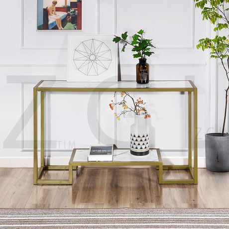 Click here for Homycasa Billee 47.24 Console Table Gold White Sta... prices
