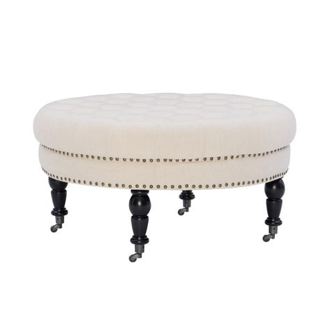 Click here for Linon Aubrey Natural Round Tufted Ottoman Dark Esp... prices