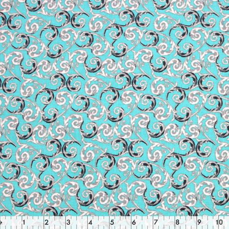 Click here for Fabric Creations Turquoise With Grey Filigree Cott... prices