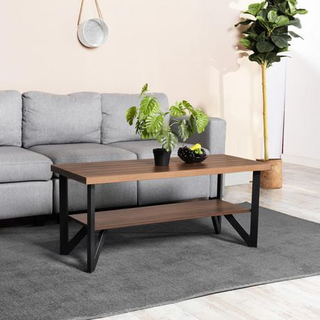 Homylin Coffee Table Wood & Metal Legs with Storage Shelf - Walmart.ca