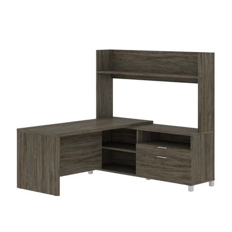 Click here for Bestar Pro-Linea 72W L-Shaped Desk With Hutch Waln... prices