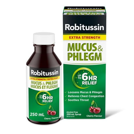 Robitussin Mucus & Phlegm Extra Strength Syrup, 250 mL, Cherry, 250mL ...