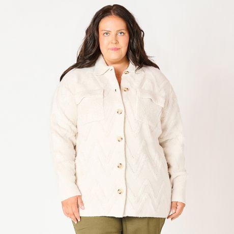 Devoted Women’s Plus size L/S Tonal chevron buttoned sweater jacket ...