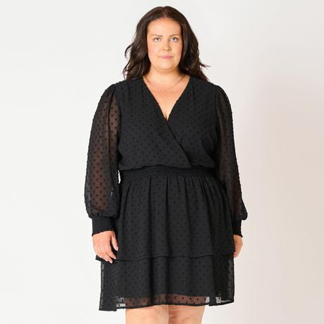 Devoted Women’s Plus size L/S Tiered smocked waist V-neck mini dress ...