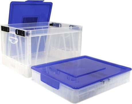 Storex Folding Storage Cube with Lid, Clear/Blue (4 units/pack ...