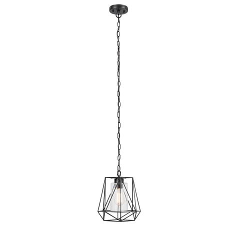 Sansa 1-Light Outdoor/Indoor Pendant, Black, Clear Glass Inner Shade ...