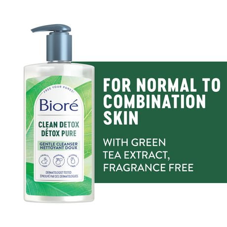 Bioré Clean Detox Gentle Cleanser, for Normal to Combination Skin ...