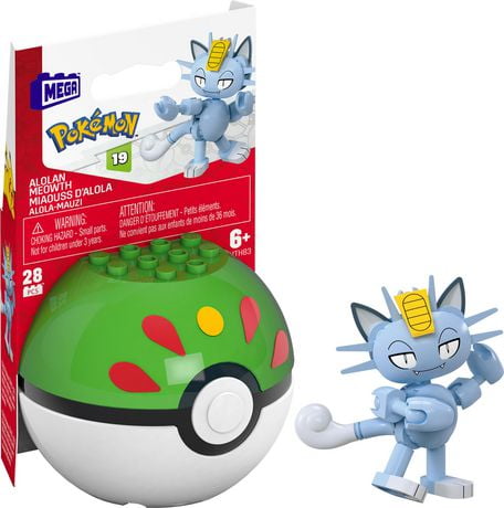 MEGA Pokemon Alolan Meowth Building Toy Kit, Poseable Action Figure (28 ...