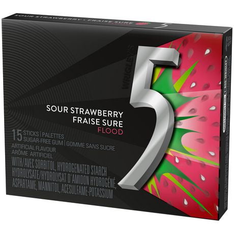 5 GUM, Strawberry-Flood Flavoured Sugar Free Chewing Gum, 15 Sticks, 1 ...