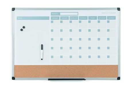 MasterVision 3-in-1 Dry-Erase Calendar Planner Board, 24" x 36", Silver ...