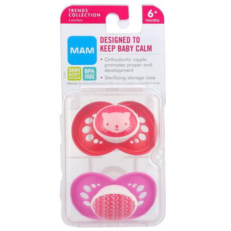 MAM Trends Pacifier (2 pack, 1 Sterilizing Pacifier Case), Pacifiers 6 ...