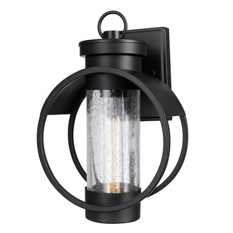 Balvin 1-Light Outdoor Wall Sconce, Matte Black, Clear Seeded Glass ...
