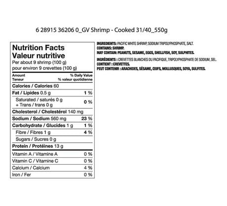 Great Value Cooked Large Pacific White Shrimp | Walmart Canada