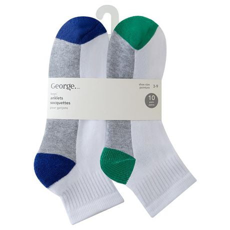 Click here for George Boys 10 Pack Ankle Socks White 4-10 prices