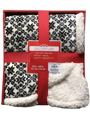 Holiday time Plush to Sherpa Diamond Grey Snowflake Throw | Walmart Canada