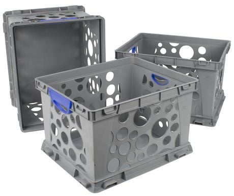 Storex Eco-Friendly Filing Crate + Comfort Handles/ Grey- Blue (3 units ...