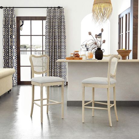 High Dining Chairs Set of 2, Upholstered Side Chairs with Cane Back ...