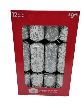 HOLIDAY TIME 12PK X 12" FAMILY CHRISTMAS CRACKERS, SILVER LEAVES ...