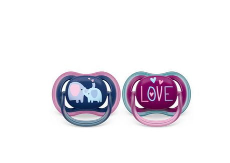 Philips Avent Ultra Air Pacifier 18m+, steel blue elephant / pink hello ...