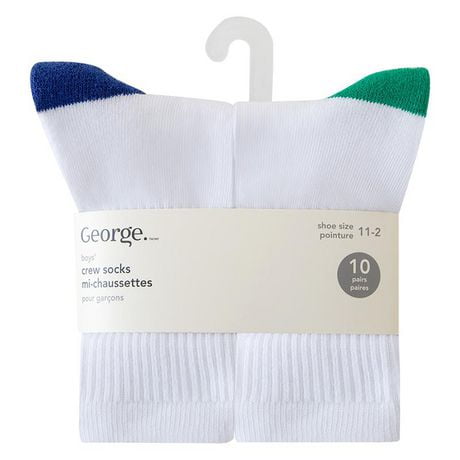 Click here for George Boys 10 Pack Crew Socks White 11-12 prices