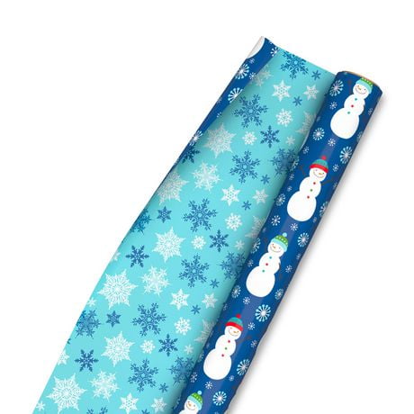 Hallmark Reversible Christmas Wrapping Paper (Snowmen and Snowflakes on ...