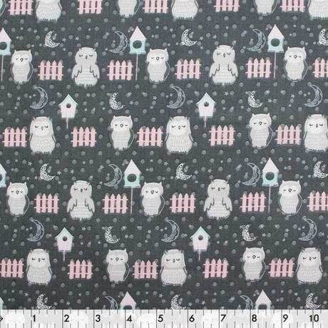 Click here for Fabric Creations Dark Grey With Owls And Pink Fenc... prices
