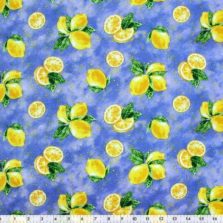 Click here for Fabric Creations Blue With Yellow Lemons Cotton Fa... prices