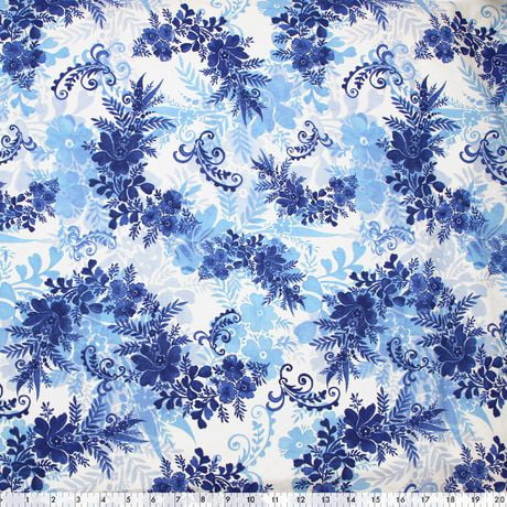 Click here for Fabric Creations White With Bright Blue Floral Cot... prices