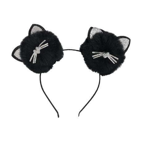 Way to Celebrate! Halloween PomPom Cat Headband, Black/Silver | Walmart ...
