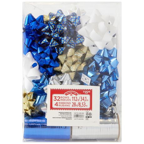 Holiday Time Bow and Ribbon Ensemble, Blue, White, Silver, Gold ...