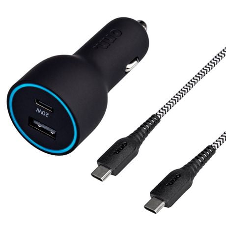onn. Fast Charge USB and USB-C 3 FT. Dual-Port Car Charging Kit with ...