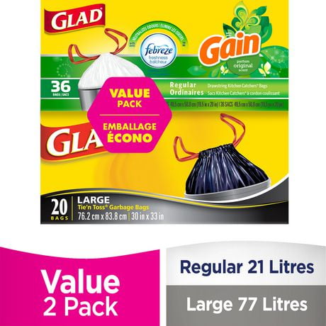 Glad Regular Drawstring Kitchen Catchers Bags and Large Tie' n Toss ...