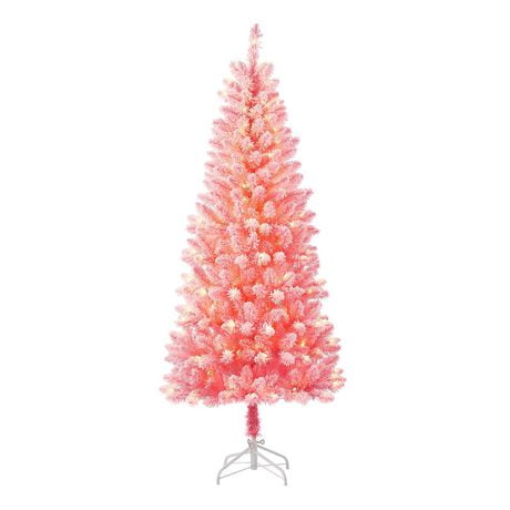 Holiday Time 6.5' Pre-lit Pink Flocked Pine Tree, Pink | Walmart Canada