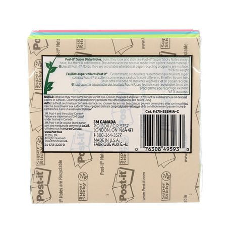 Post-it® Super Sticky Notes WM675-3SSMIA-C, Miami Collection | Walmart ...