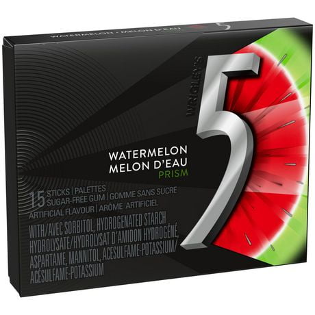5 GUM, Watermelon-Prism Flavoured Sugar Free Chewing Gum, 15 Sticks, 1 ...