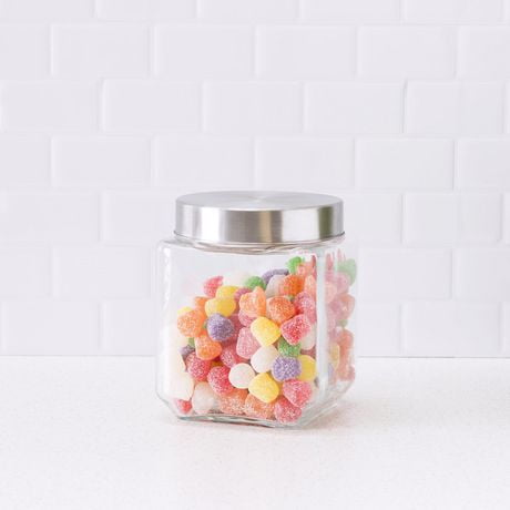 Click here for Home Basics 40 Oz. Square Glass Canister With Brus... prices
