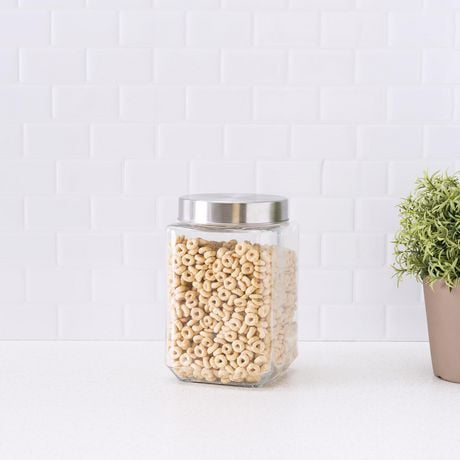 Click here for Home Basics 56 Oz. Square Glass Canister With Brus... prices