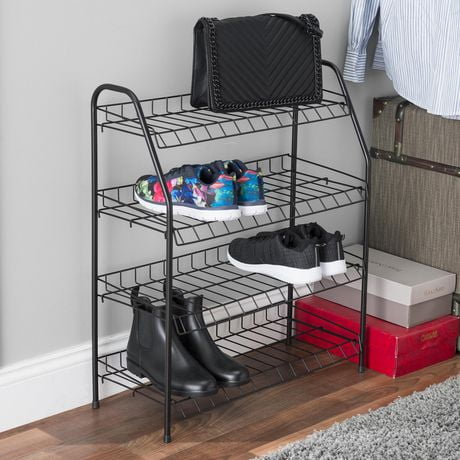 4 Tier Wire Enamel Coated Steel Shoe Rack, Black | Walmart Canada